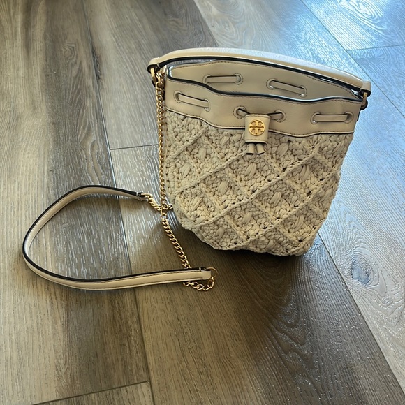 Tory Burch | Bags | Tory Burch Crochet Bucket Bag Cream And Gold | Poshmark
